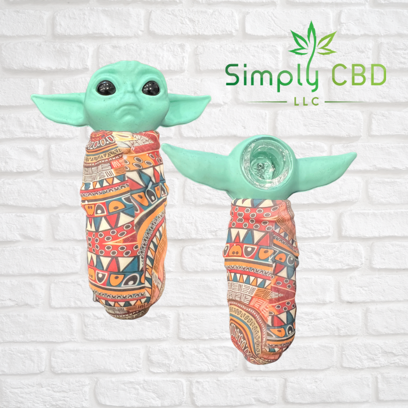 Silicone Baby Yoda Hand Pipe with Glass Bowl Simply CBD LLC